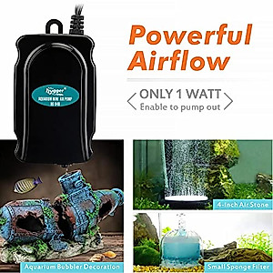 hygger Mini Aquarium Air Pump Kit Small Fish Tank Air Pump 1W for 1-20 Gallon Fish Bowl with Air Tube Air Bubbler Stone Check Valve (1W)