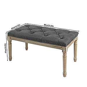Yusong Upholstered Bench,Bedroom Bench for End of Bed,Piano Bench Dining Bench Entryway Shoe Bench with Button Tufted Padded Seat for Living Room, Vanity Bench Foot-Stool with Carved Wood Legs,Grey