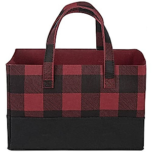 Buffalo Check Felt Essential Storage Tote; Red, Black; Collapsible; Two Handles; 15 in x 10 in x 10 in