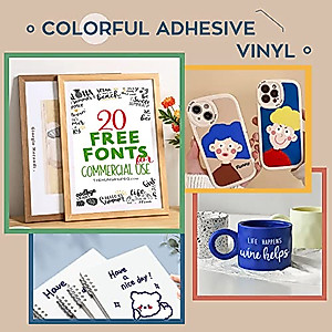 HTVRONT Permanent Vinyl for Cricut, 12" x 5ft Permanent Adhesive Vinyl Rolls, 8 Colors Adhesive Vinyl Rolls for Cricut, Silhouette, Cameo Cutters, Signs, Scrapbooking, Craft, Die Cutters