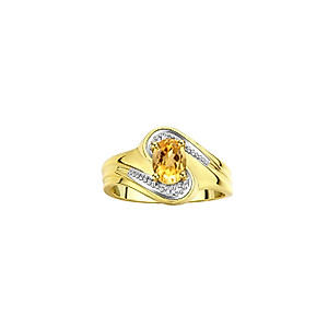 Rylos Rings for Women 14K Gold Plated Silver Swirl Ring with 7X5MM Oval Gemstone & Diamond Ring November Citrine Jewelry Size 7