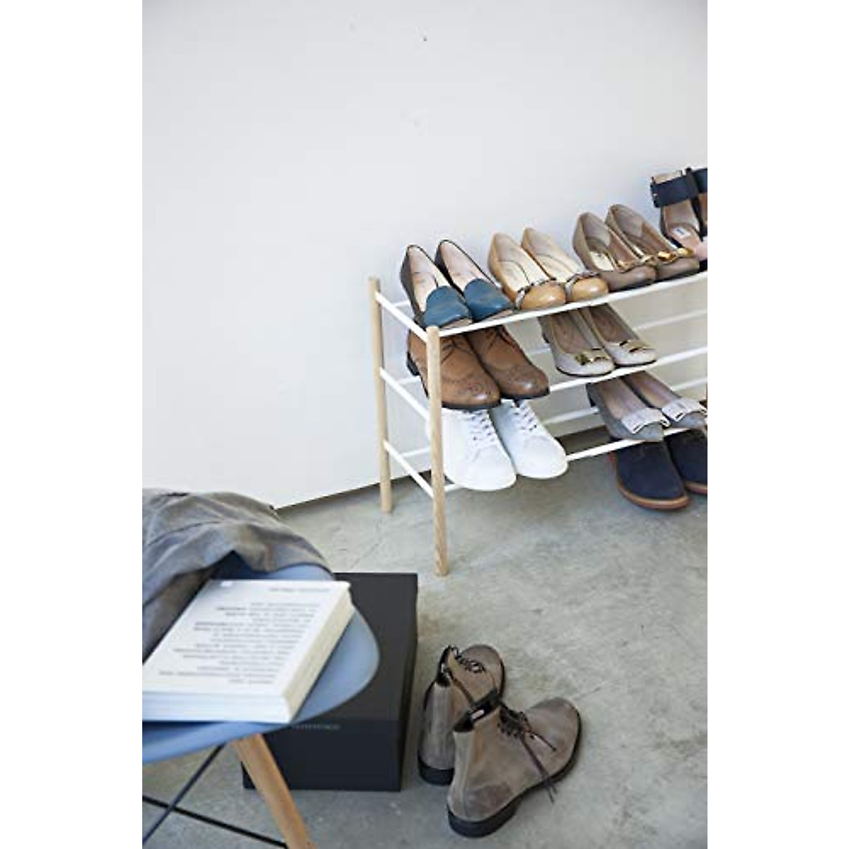 YAMAZAKI home Plain Expandable 3-Tierd Shoe Rack White,