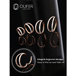 OUFER Conch Piercing Jewelry, 16G Conch Hoop Earrings, Stainless Steel Lip Ring Hoops, with Double Row Diamonds Helix Lobe Piercing Jewelry for Women Men-16G 12MM