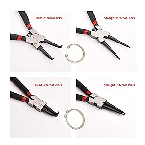 AGOOBO 4 Pack Snap Ring Pliers Set,7 inch Heavy Duty Internal/External Precision Cir-clip Retaining Ring Pliers Kit with Straight/Bent Jaw for Ring Remover Retaining and Remove Hoses with Storage Bag