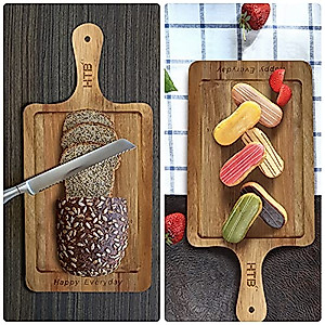 Acacia Wood Paddle Serving Board HAPPY EVERYDAY Engraved, 15 x 7.1 In Small Kitchen Wooden Cutting Board With Handle, Slicing Board for Cooked Food, Bread Serving Board By HTB