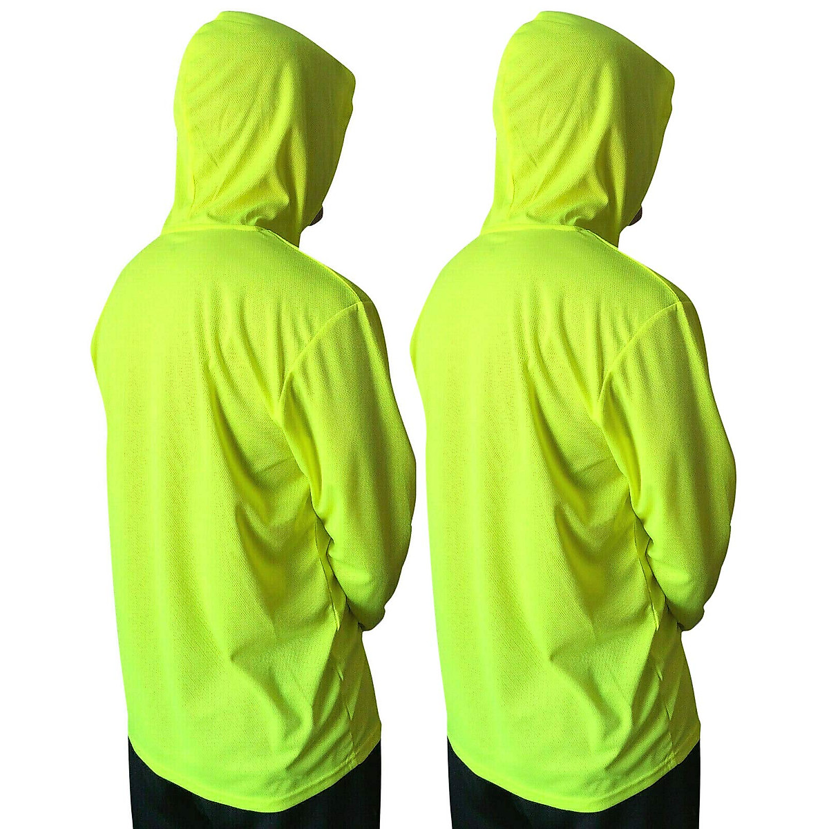 NY GOLDEN FASHION Hi Vis High Visibility T Shirt Long Sleeve Safety Construction Work Shirts with Hood (2Pcs Neon Yellow, XL)