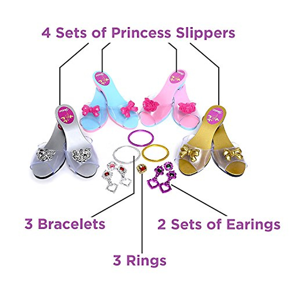 fash n kolor Princess Dress Up and Pretend Play Princess Shoes Collection Set, Princess Tiara and Jewelry for little girls, 12 Pcs Princess Toys and Accessories - Ages For 3,4,5,6 Years and Plus