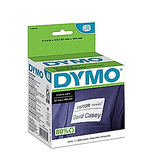 DYMO LW Self-Adhesive Name Badge Labels for LabelWriter Label Printers, White, 2-1/4'' x 4'', 1 roll of 250 (1760756)