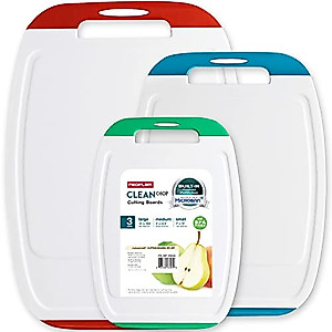 Neoflam Microban Protection Cutting Board 3 Piece Set, Stain & Odor/BPA Free, Reversable Board, Upgraded Larger Juice Groove, Non-Slip EZ Grip Handle, Dishwasher Safe, Multicolor