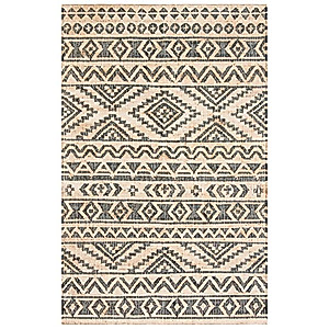 SAFAVIEH Kilim Collection 4' x 6' Natural / Charcoal KLM751A Handmade Moroccan Boho Jute & Cotton Area Rug