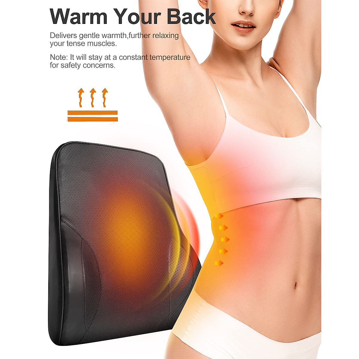 SEG Direct Lumbar Support Pillow for Car, Back Support with Vibrating Motors 12V, for Driving Fatigue Back Pain Relief, Memory Foam with Leather Cover, for Car Seat Home Office Chair