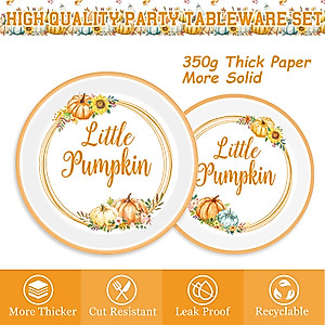 Fall Little Pumpkin Baby Shower Party Decorations Thanksgiving Pumpkins Disposable Birthday Party Decorations Set with Plates, Cups, Napkins, Tablecloth, Banner, Knives, Spoons and Forks, Serves 24