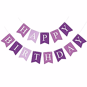 Waenerec Purple Happy Birthday Banner Sign Happy Birthday Bunting Banner Garland for Kids Girl Woman Birthday Tea Party Decorations Bunting Flag Birthday Party Supplies