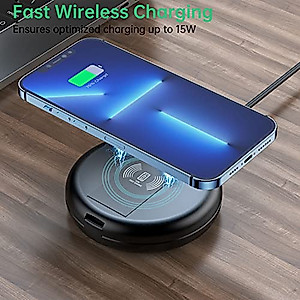 BUDI 15W Wireless Charger Multifunction Box 2.9ft Cable Card USB Type-C Charging and USB C to USB A Light Aluminum Conversion Connector for Travel Charging PC Data Transfer (Upgraded Version)