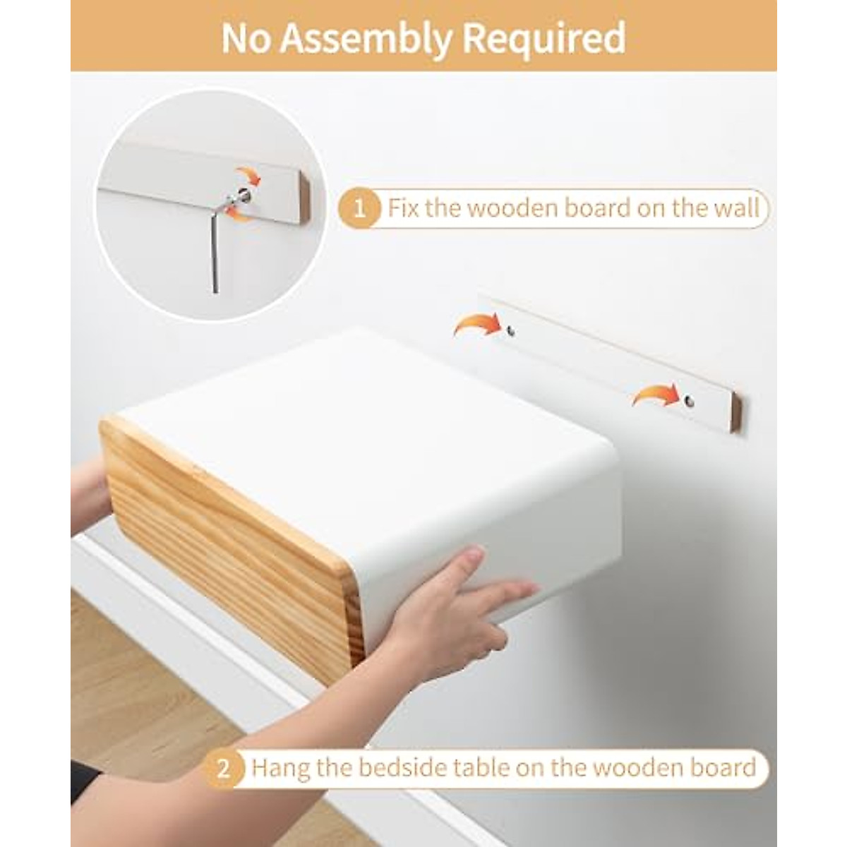 SUMGAR Floating Nightstand White with Drawers Modern Bedside Table Organiser Fully Assembled Shelf Small Spaces Wall Mounted Storage Wood Furniture for Bedroom Home Decor