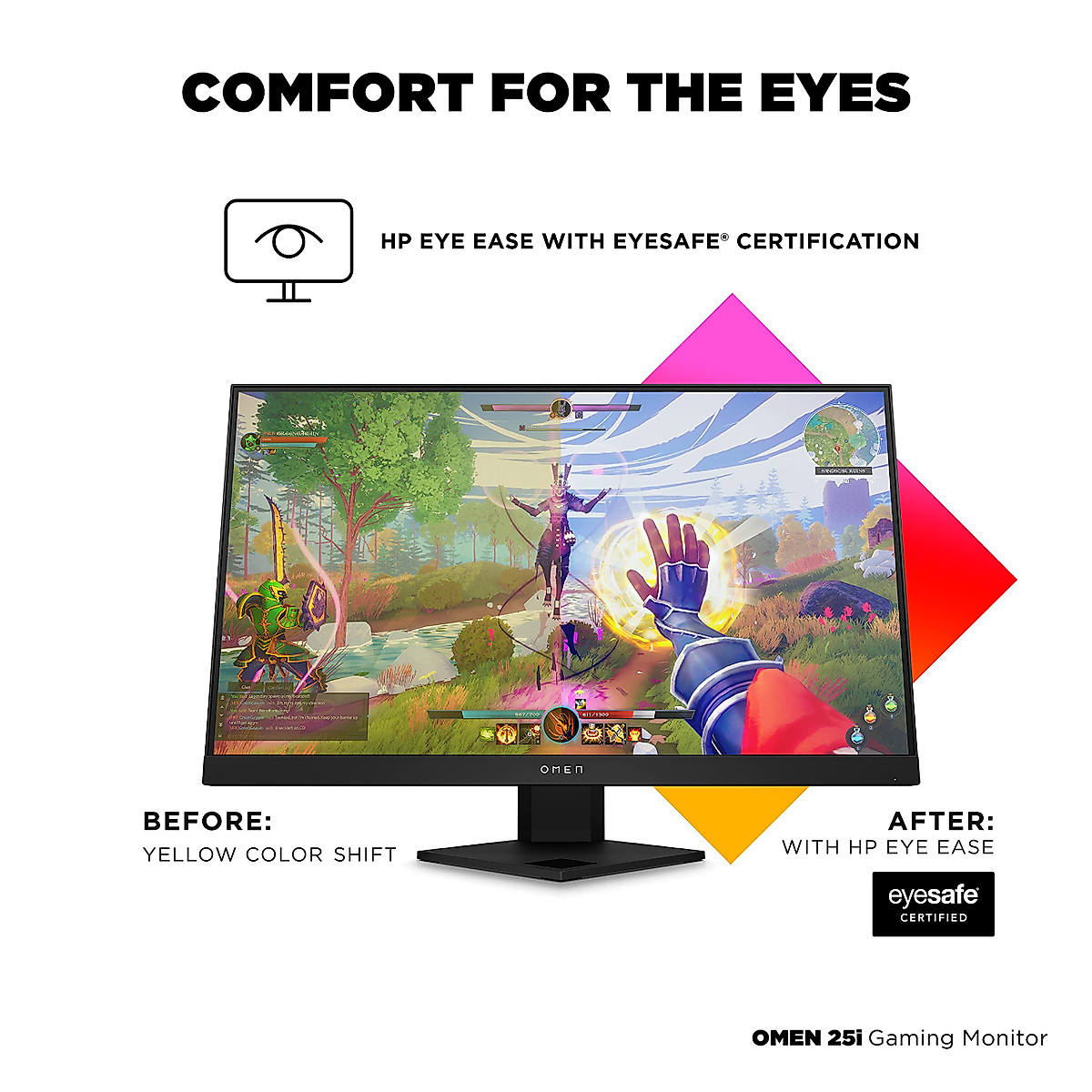 OMEN 25i Gaming Monitor, 1080p IPS FHD Display 165Hz with 1ms VESA HDR 400, NVIDIA G-SYNC Compatible, AMD FreeSync Premium Pro, VESA Mounting, Console Compatible, Eyesafe Screen (Renewed), Black