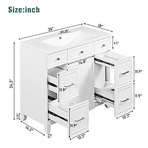 LVTFCO 36 Inch Modern Bathroom Vanity and Sink Combo,Freestanding Wood Bathroom Storage Cabinet Set with Soft Close Door and 3 Storage Drawers for Apartment Dorm Contemporary Bath (White)