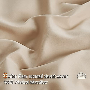 PHF Khaki Duvet Cover Queen Size, Comfy Lightweight Skin-Friendly Comforter Cover Set with Bowknot Bow Ties, Soft Durable Bedding Collection with 2 Pillowcases for All Season, 90" x 90"