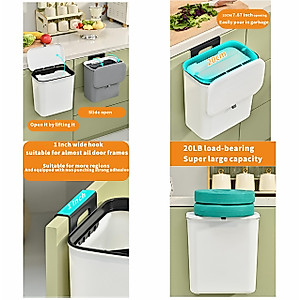 Cq acrylic 2.4 Gallon Kitchen Compost Bin for Counter Top or Under Sink,Hanging Kitchen Trash Can,Plastic Wall Mounted Garbage Can,Small Kitchen Waste Basket,Food Waste Bin for Countertop,Grey