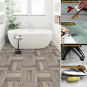 WIFEA Vinyl Flooring Roll, Vinyl Plank Flooring 23.6"x 118"/19 Sq.Ft, Unique Oak Texture Wear and Water Resistant Vinyl Flooring, 1.5mm Thickened Peel and Stick Floor Tiles for Any Room, Gray