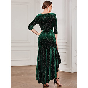 Ever-Pretty Women's Velvet 3/4 Sleeve High-Low Mermaid Plus Size Gorgeous Evening Dress Green US16