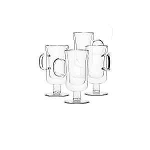 BTaT- Irish Coffee Mug, Coffee Glass, Set of 4 (10oz, 300ml), Double Wall Glass Irish Coffee Cup, Tea Cups, Latte Cups, Glass Coffee Mug, Beer Glasses, Latte Mug, Clear Mugs, Christmas Gifts