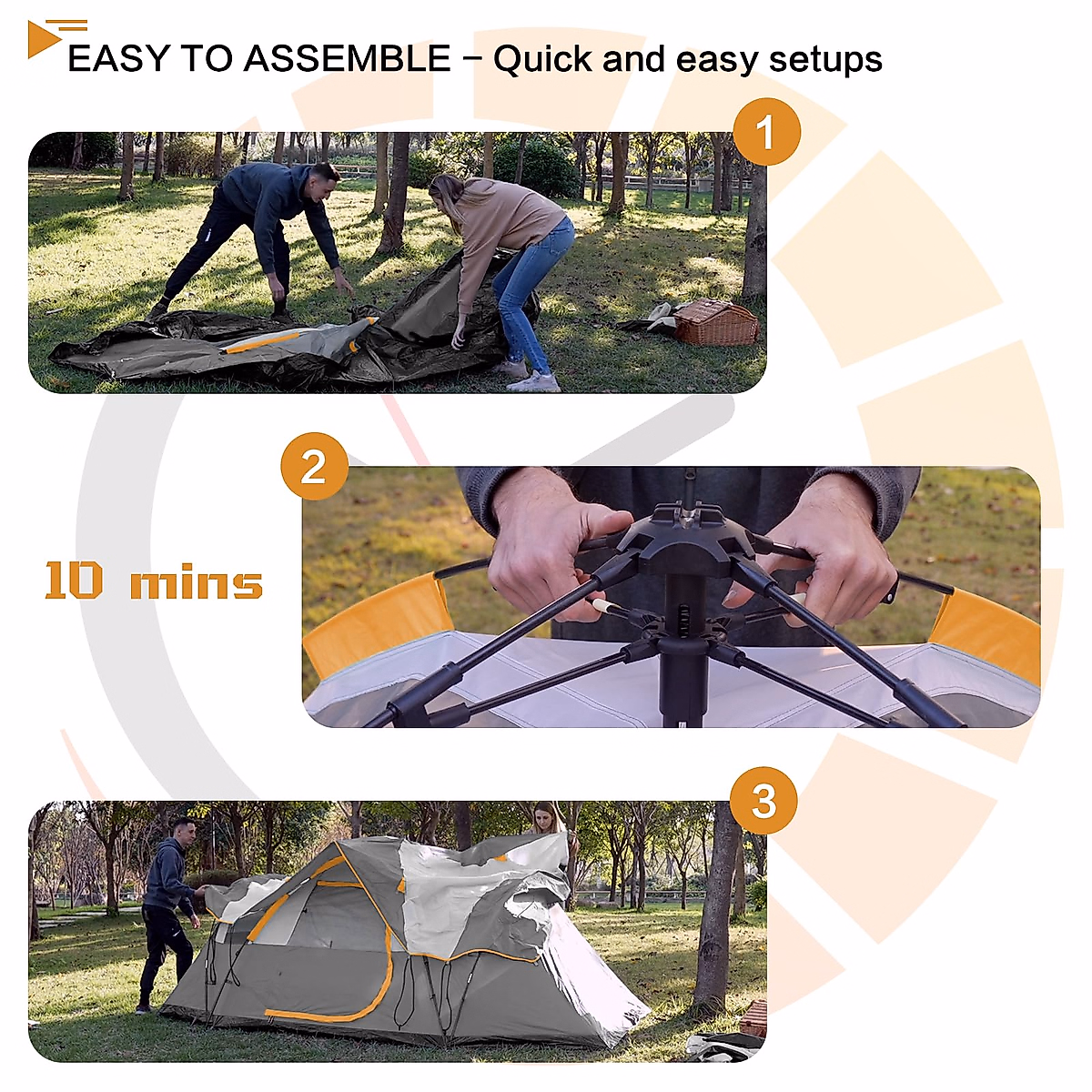 Mansader 6 Person Family Camping Tent,Waterproof Windproof with Top Rainfly,Easy Set Up,Pop Up Tent for Outdoor Camping Hiking Travel (Grey)