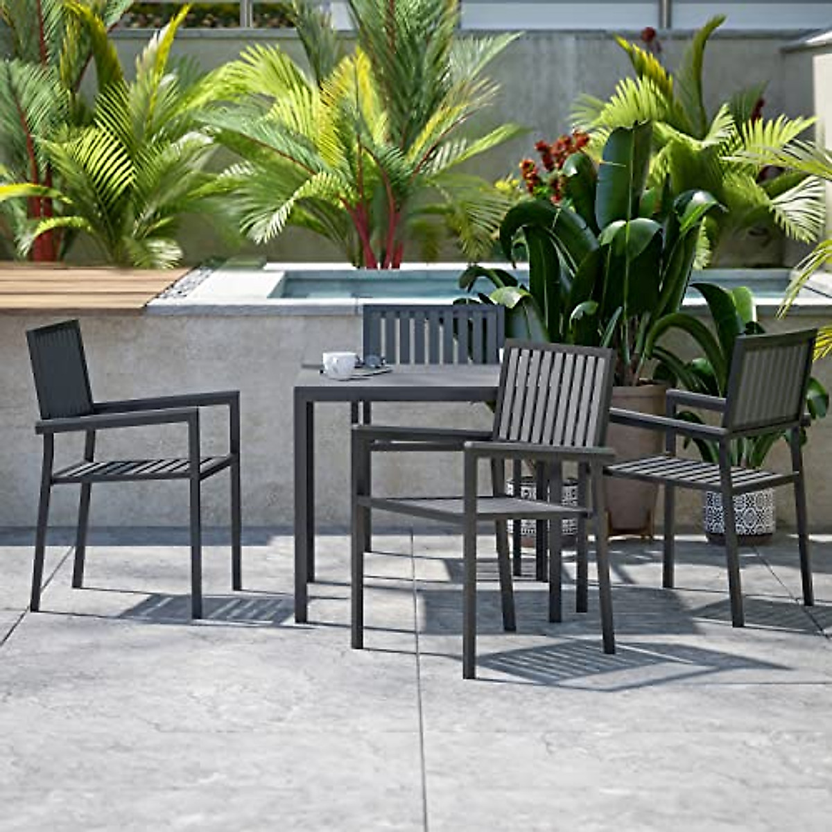 Flash Furniture Harris Commercial Set 4 Metal Chairs Backs and Seats-Square Table with Poly Resin Top, 5 Piece, Black