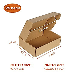 PHAREGE 7x5x2 inch Shipping Boxes 25 Pack, Brown Corrugated Cardboard Mailer Boxes, Small Mailing Boxes for Packaging Small Business