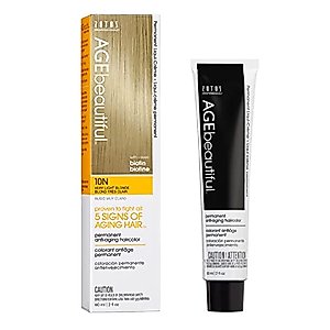AGE beautiful Permanent Hair Color Dye Liqui Creme | 100% Gray Coverage | Anti-Aging Haircolor | Biotin for Thicker, Fuller Hair | Professional Salon Coloring | 10N Very Light Blonde