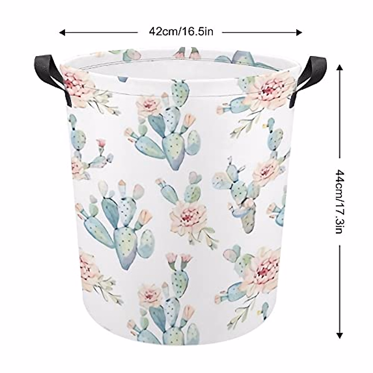 RENJUNDUN Watercolor Cactus Laundry Basket Foldable Laundry Hamper with Handles Collapsible Laundry Bucket for Toy Clothes Book, 17.3'' H x 16.5''D