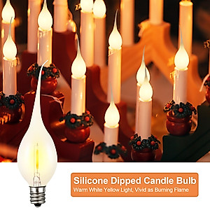 Meonum 12 Pcs Silicone Dipped Candle Light Bulbs, LED Silicone Candle Bulbs, 0.7 Watts Candle Chandelier Light Bulbs, C7 Light Bulbs, E12 120V White Silicone Light Bulbs for Window Candle