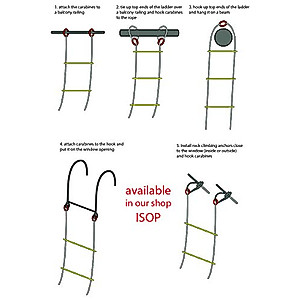 ISOP Emergency Fire Escape Rope Ladder 4 Story Homes 32 ft Innovative Solution - Unique Safety Ladder with Carabiners & Safety Cord & Safety Belt - Fast Deploy & Simple to Use - Compact & Reusable