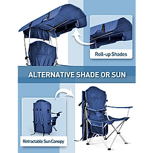Docusvect Beach Chair with Canopy Shade, Folding Camping Chair with Canopy with Cup Holder, Side Pocket for Camp, Beach, Tailgates, Fishing - Support 330 LBS