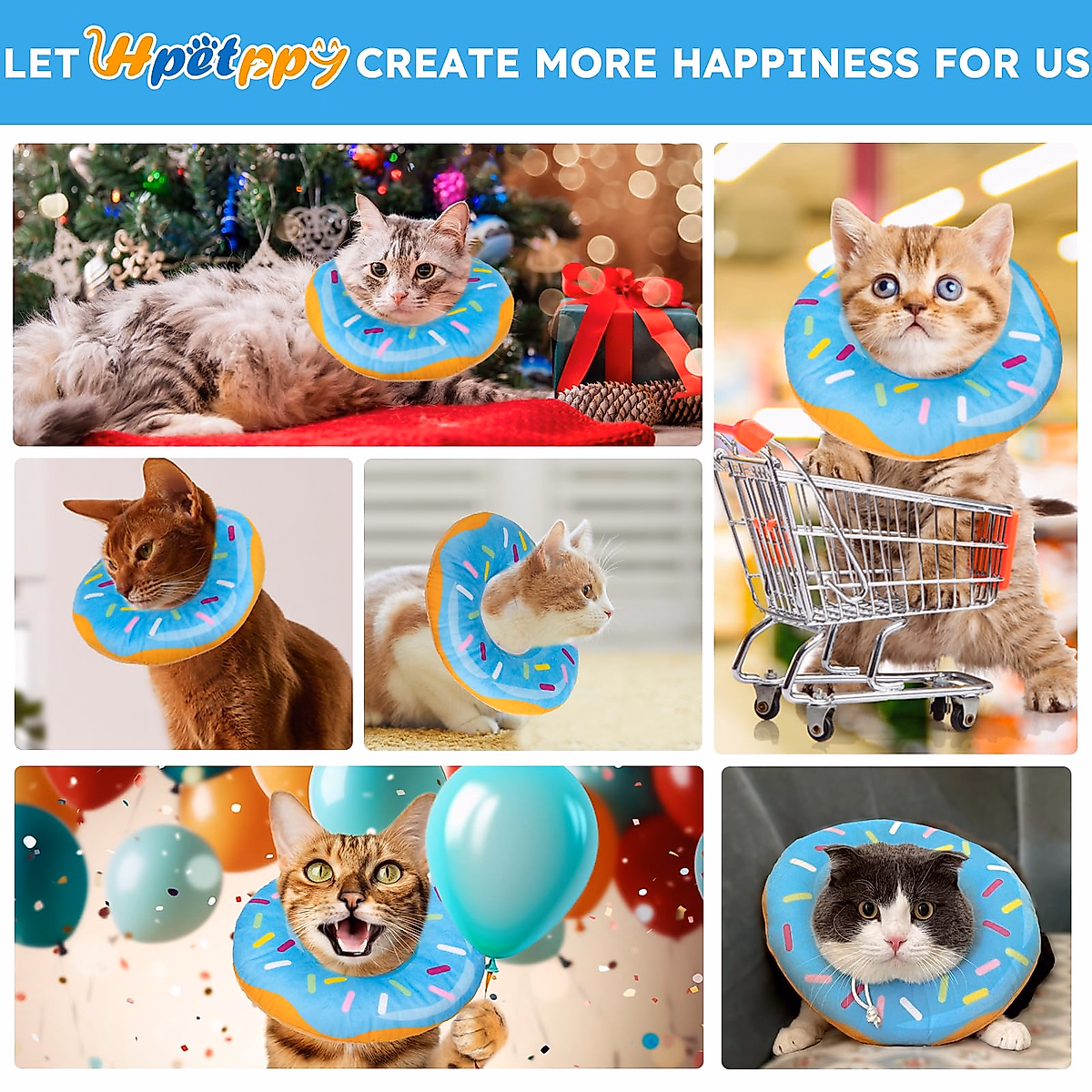 Hpetppy Cat Cone Collar Soft, Cat Recovery Collar for Wound Healing Cute Cat Donut Adjustable Cat Cones to Stop Licking Comfortable Lightweight Neck Elizabethan Collars for Cats Kittens After Surgery