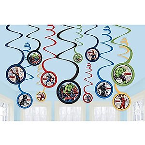 amscan Marvel Avengers Powers Unite Hanging Swirl Decorations - Assorted Designs, 12 Pcs
