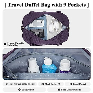 Travel Duffel Bag with Shoes Compartment, Weekender Overnight Bag for Women,Carry on Personal Item Bag,Gym Bag with Toiletry Bag