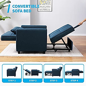 Mjkone 71 Inch Convertible Chairs Sofa Bed, 3-in-1 Pull Out Folding Sleeper Chair, Multi-Functional Adjustable Foldable Sofa Bed, Futon Chairs for Bedroom/Living Room/Office (Navy Blue)