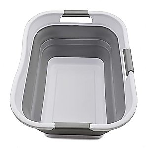 SAMMART 30L (8 gallon) Collapsible Plastic Laundry Basket - Foldable Pop Up Storage Container/Organizer - Portable Washing Tub - Space Saving Hamper/Basket - Water Capacity 24L(6.3 gallon) (1, White/Grey)
