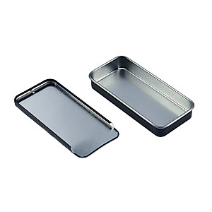 Mewutal 4pcs Metal Tin Box Containers Mini Tin Can 3.74"×1.77"×0.55" Rectangle Storage Box for Candy Coins Soap, with Sliding Lid (Black)