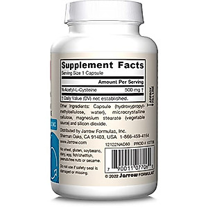 Jarrow Formulas N-A-C 500 Mg - Antioxidant Amino Acid Supplement – Supports Cellular Health & Liver Function - Precursor to Glutathione - Up to 60 Servings (Veggie Caps)