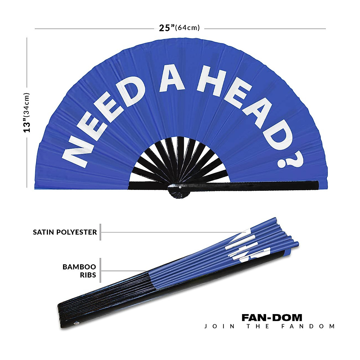Need A Head? Hand Fan Foldable Bamboo Circuit Hand Fan Funny Gag Slang Words Expressions Statement Gifts Festival Accessories Rave Handheld Circuit Event Fan Clack Fans (Blue)