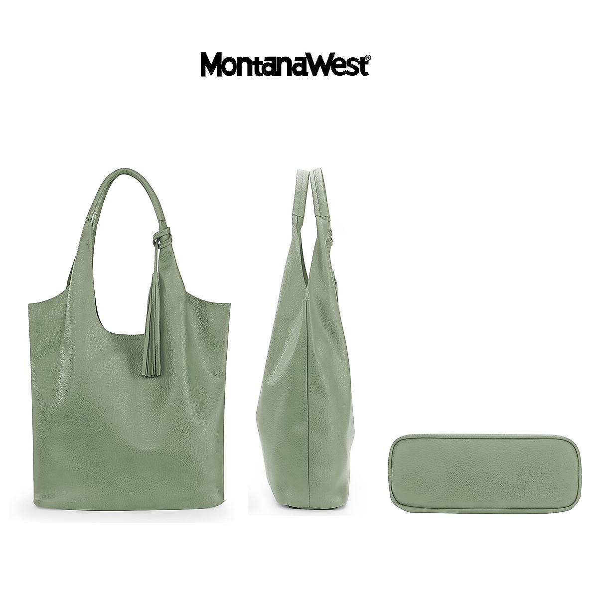 Montana West Hobo Purses and Handbags for Women Vegan Leather Shoulder Bag Top Handle Purse Set 2 pcs with Tassel MWC2-079LGN