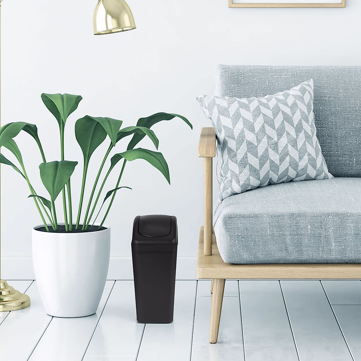 Hoolerry 2 Pcs 3 Gallon/12 Liter Small Trash Can Plastic Kitchen Garbage with Lid Small Trash Bin for Bathroom Office Bedroom Kitchen Waste Outdoor (Black)