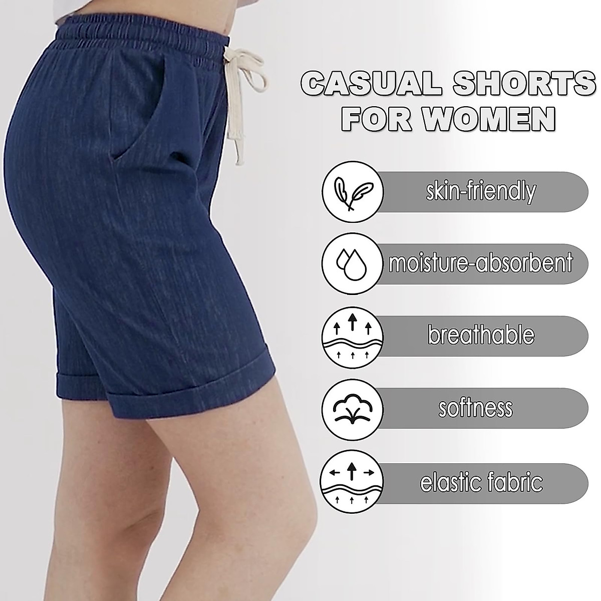 XinYangNi Women's Drawstring Elastic Waist Casual Comfort Cotton Linen Plus Size Beach Shorts Pink US XL