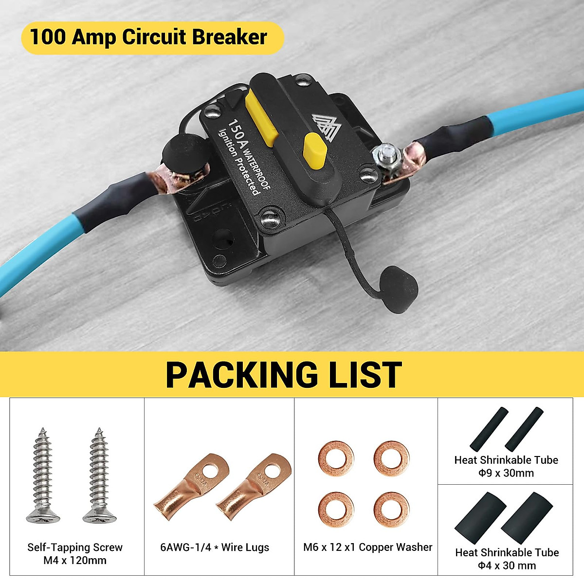 [Full Load Rating] 150 Amp Circuit Breaker Box for Trolling Motor Marine Boat ATV Vehicles Stereo Audio Solar Battery System with Manual Reset Inline Fuse IP67 Waterproof 150a Breaker 12-48V DC