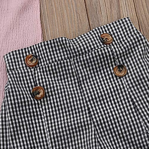 Mubineo Toddler Baby Girl Sleeveless Tops Plaid Button Summer Shorts Set Clothes Outfits (Pink, 7)