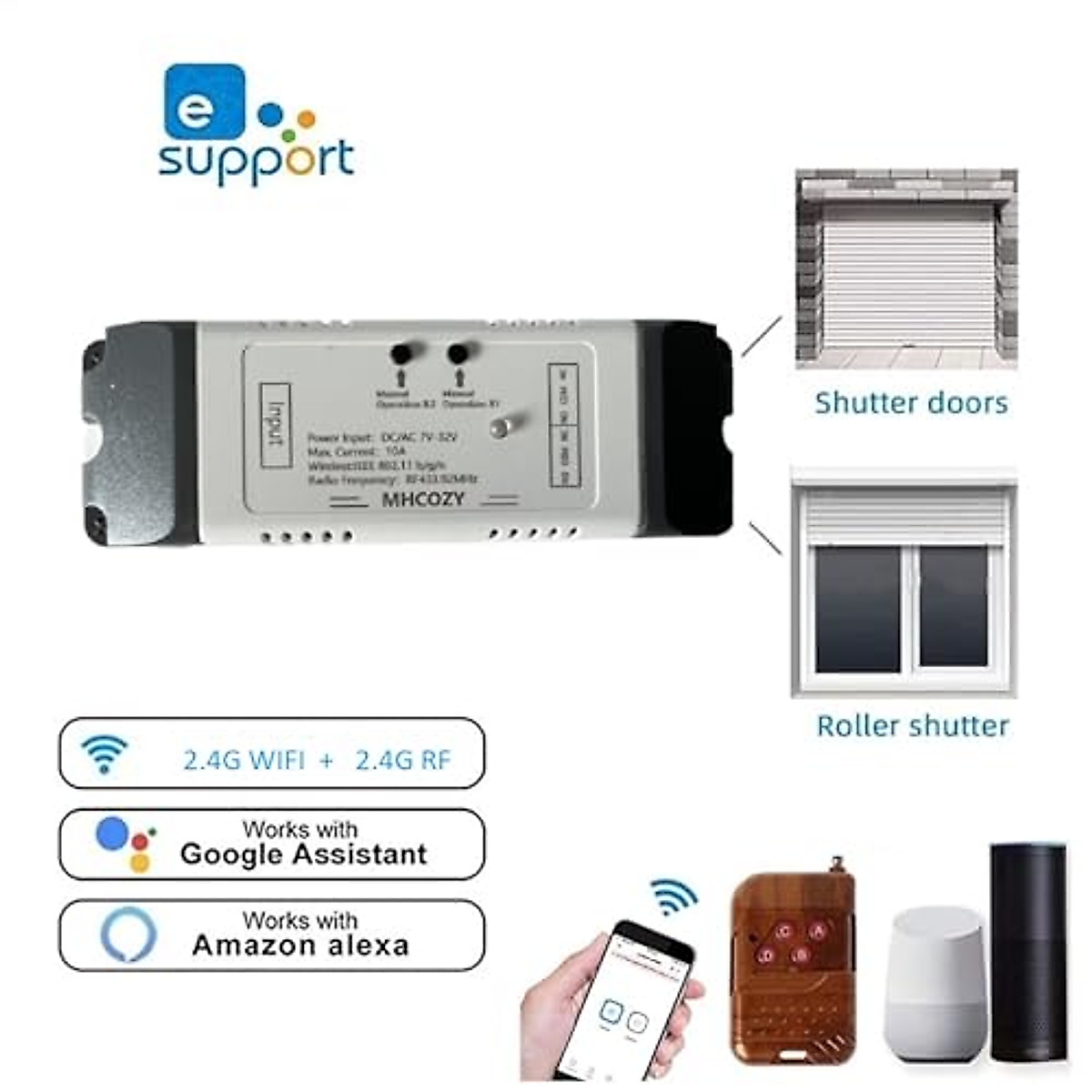 MHCOZY 2CH WiFi RF Wireless Switch Relay,Inching Self-Locking Interlock Mode,Ewelink App Remote for Access Control Smart Garage Door,Compatible with Alexa Goolge Home (5-32V)