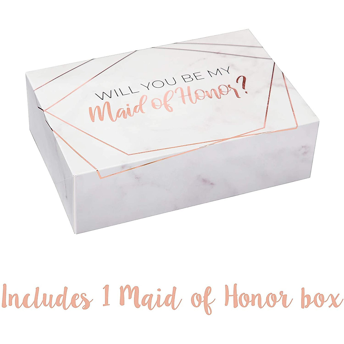 Pop Fizz Designs Bridesmaid Proposal Box Set I 6 Pack I 1 Maid of Honor Proposal Box and 5 Will You be My Bridesmaid Boxes I Marble with Gold Foil Bridesmaid Box for Bridesmaid Gifts