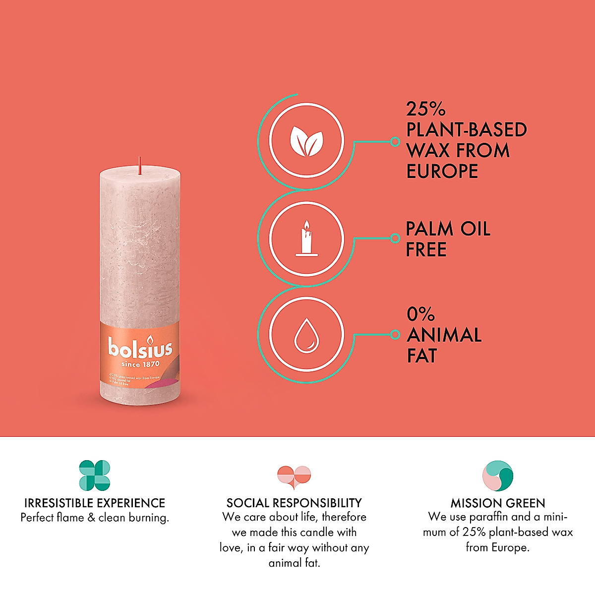 BOLSIUS 4 Pack Misty Pink Rustic Pillar Candles - 2.75 X 7.5 Inches - Premium European Quality - includes Natural Plant-Based Wax - Unscented Dripless Smokeless 85 Hour Party and Wedding Candles